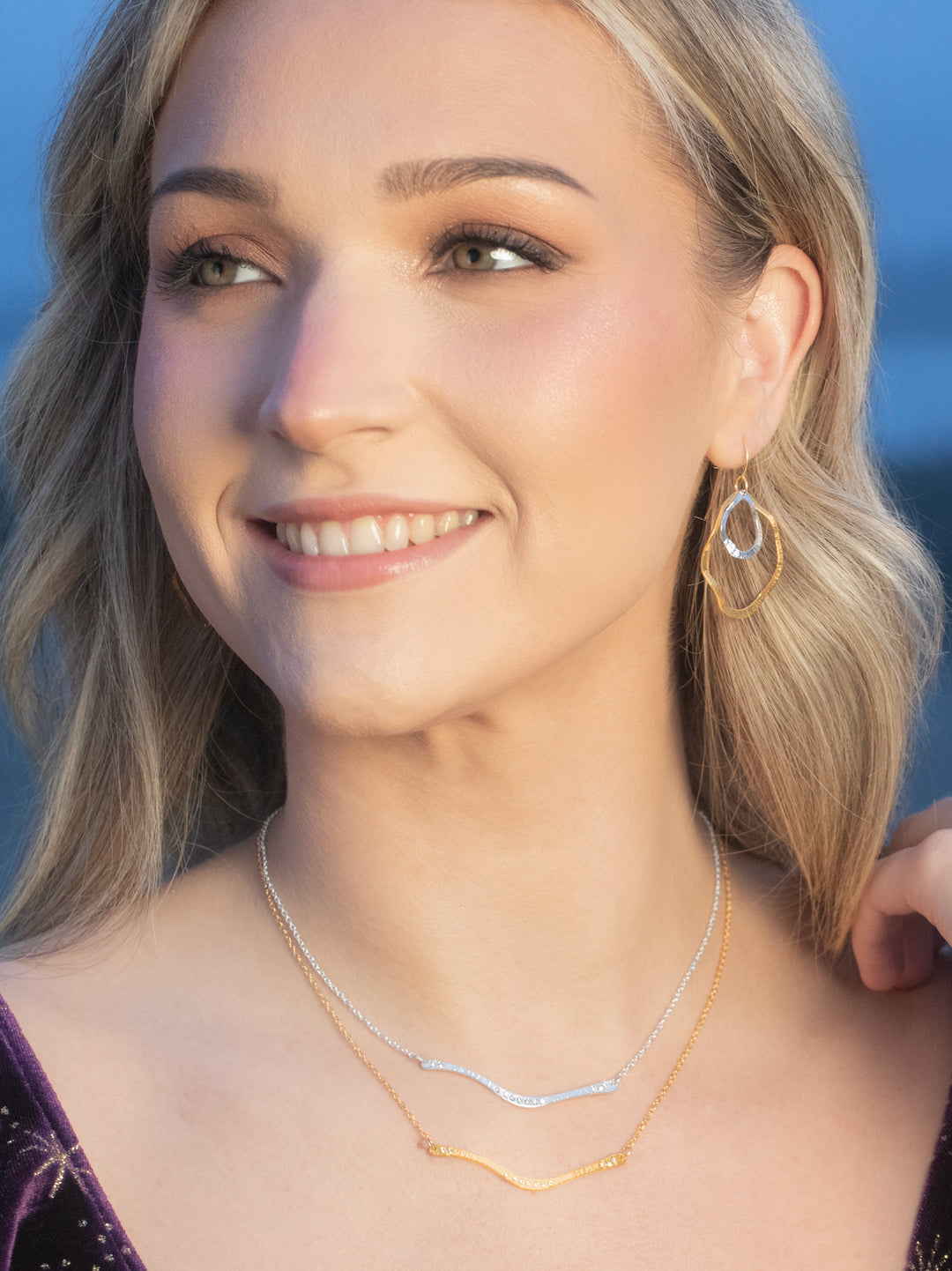 Zara Bar Necklace: Gold wave pendant with crystals – Holly Yashi