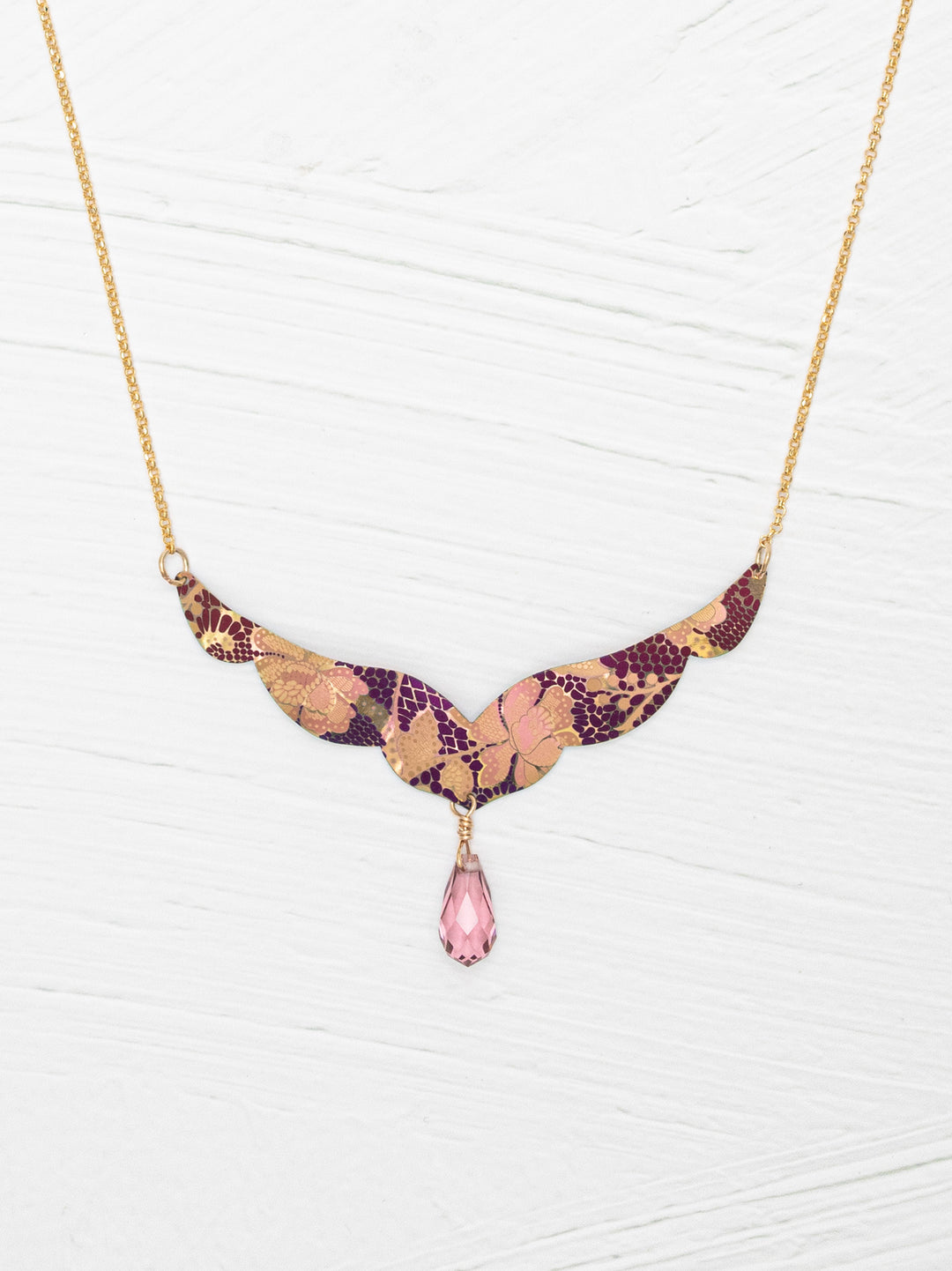 The Isla Necklace marvels with delicate lace patterning on niobium ...